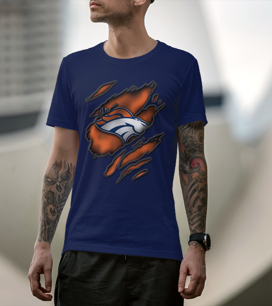 Torn Denver Broncos Logo Bold Fanwear Torn T-Shirt