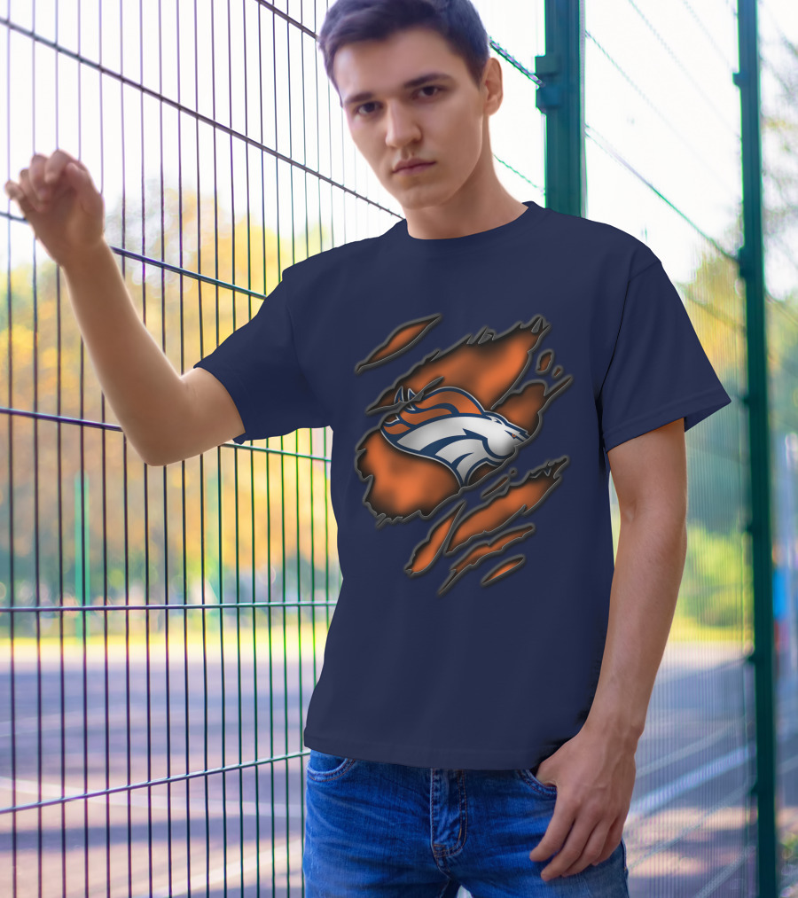 Torn Denver Broncos Logo Bold Fanwear Torn T-Shirt