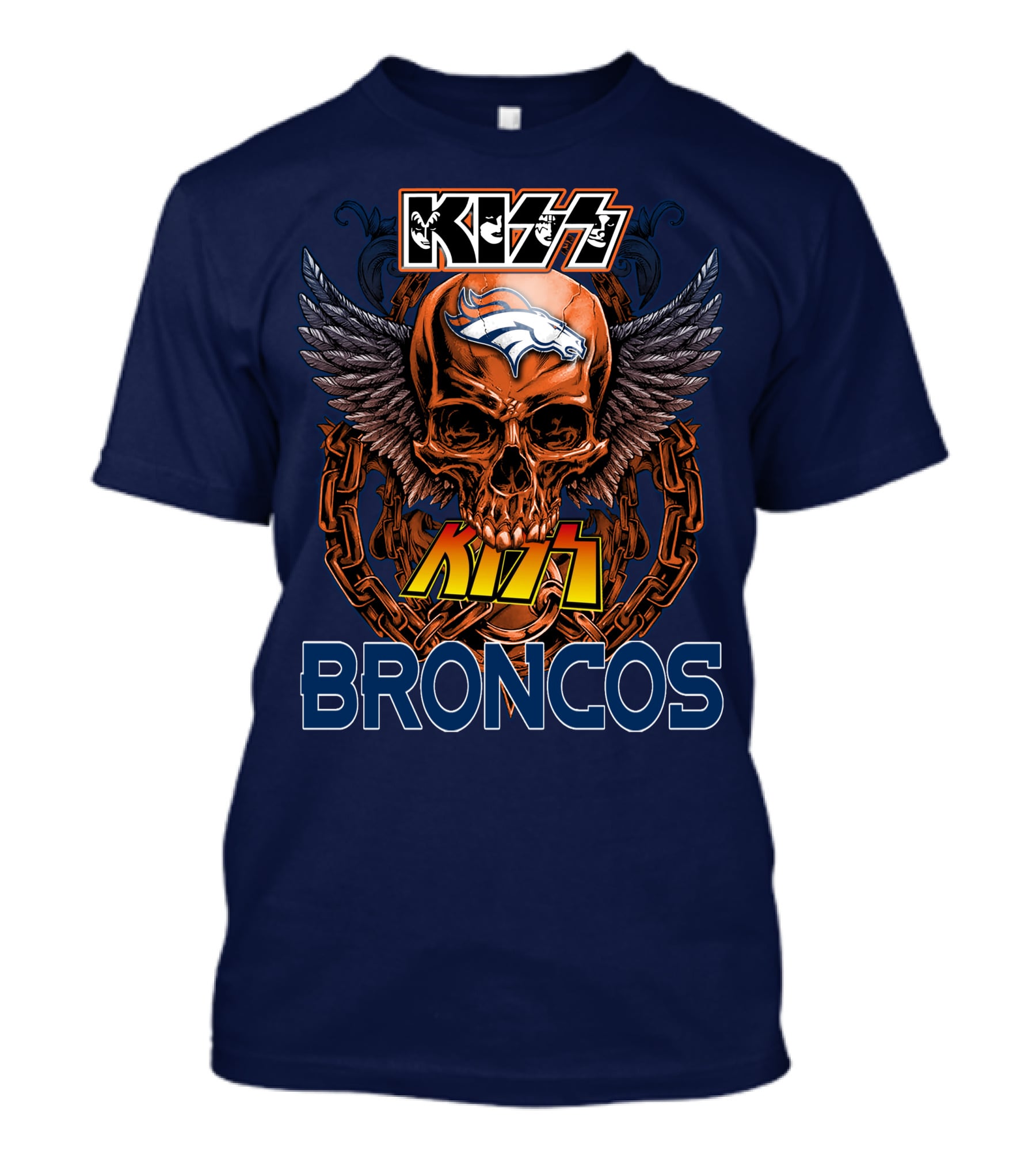 Kiss Denver Broncos Skull With Wings And Chains T-Shirt