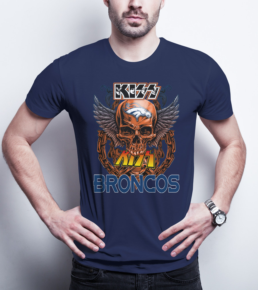 Kiss Denver Broncos Skull With Wings And Chains T-Shirt