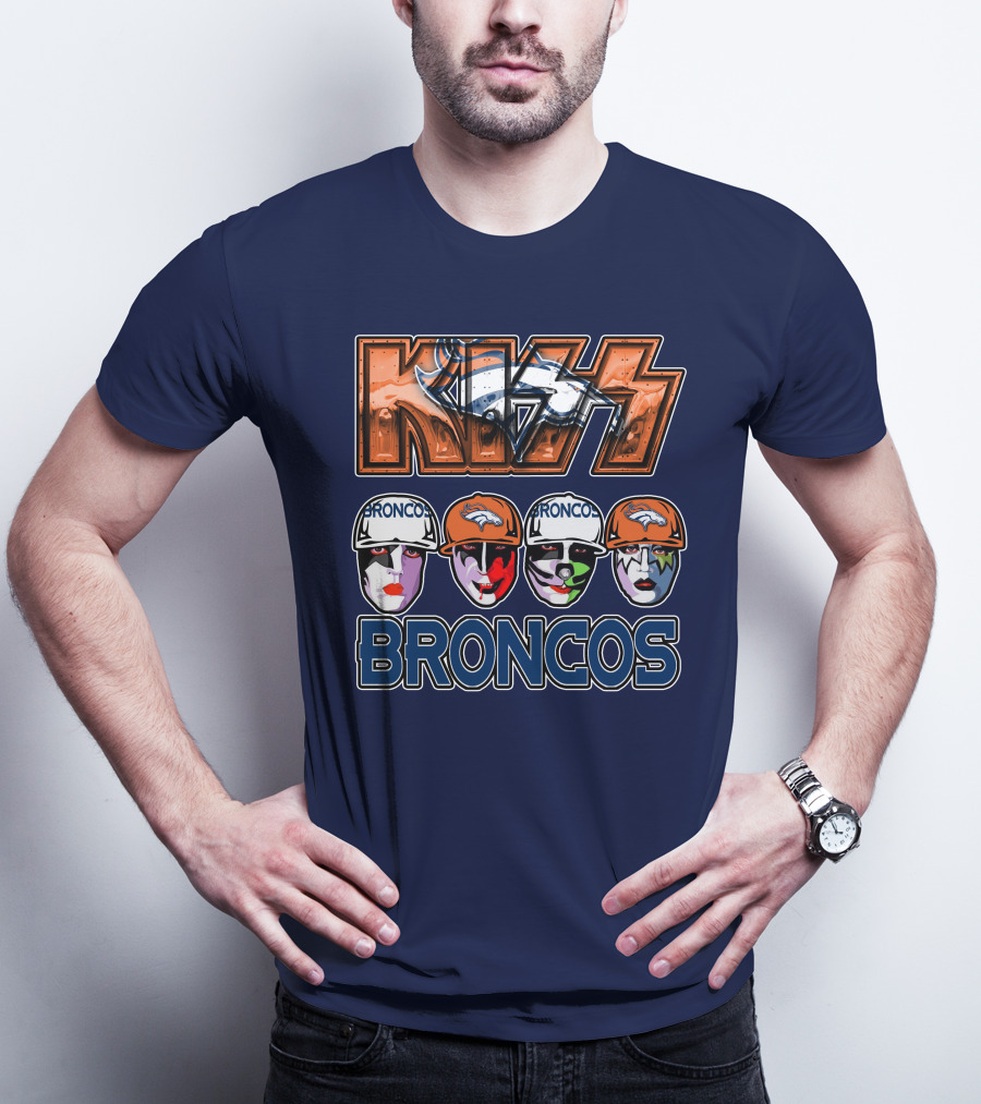 Kiss Denver Broncos Football Helmet Band Makeup T-Shirt
