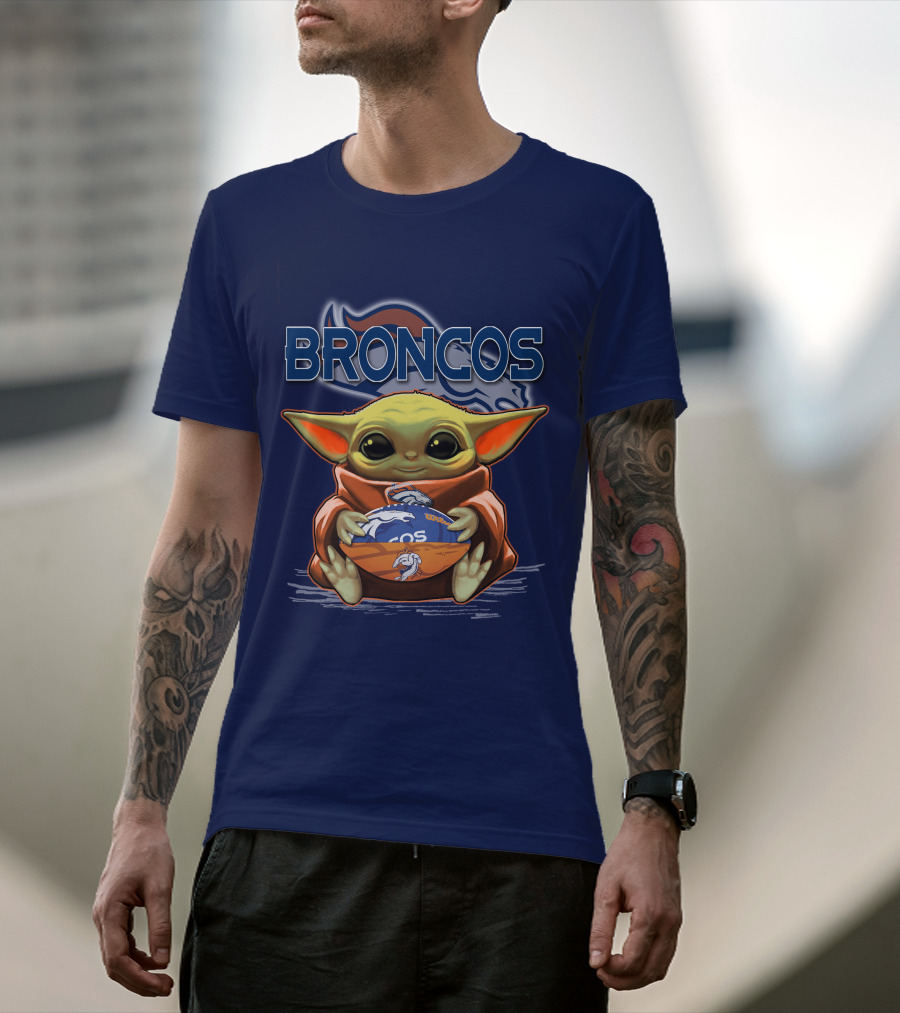 Yoda With Denver Broncos Football Baby Yoda Broncos T-Shirt