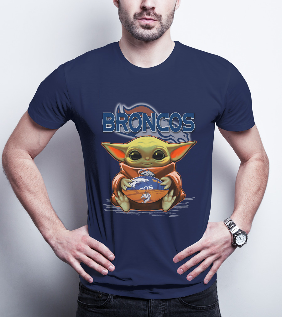 Yoda With Denver Broncos Football Baby Yoda Broncos T-Shirt