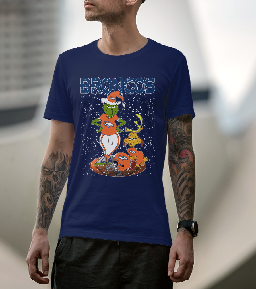 Grinchxmas Broncos Christmas Football Grinch And Max T-Shirt