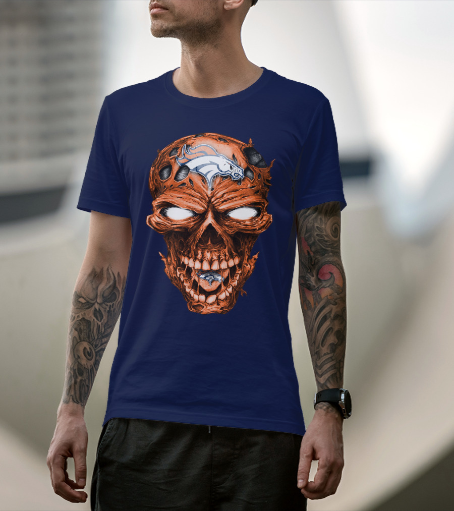Skull V2 Denver Broncos Logo Grinning Horror T-Shirt