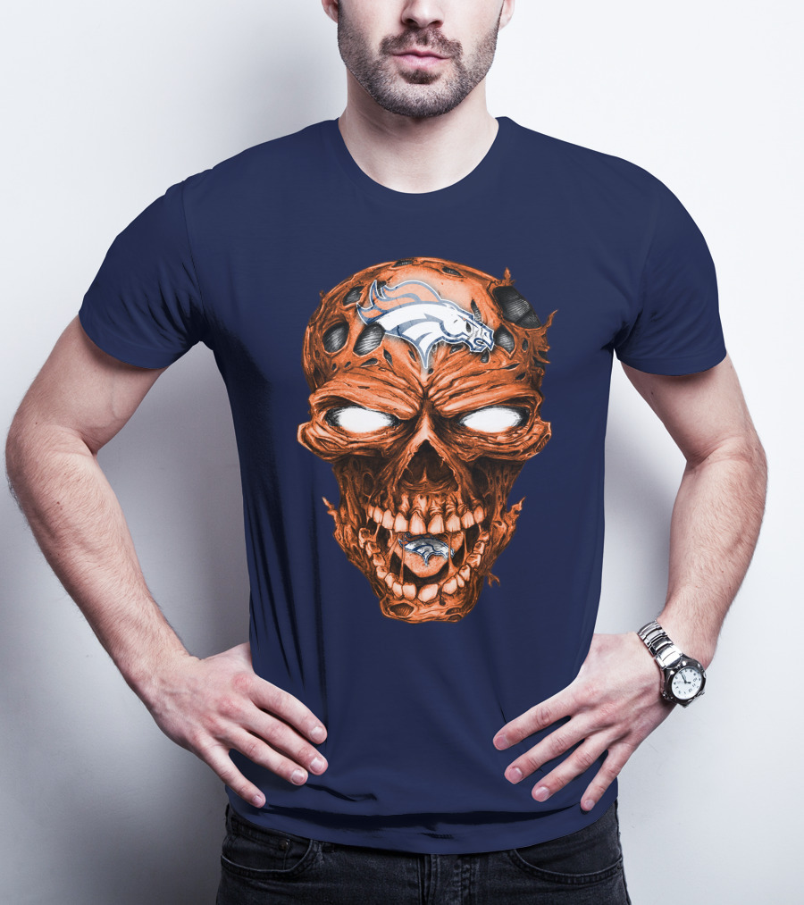 Skull V2 Denver Broncos Logo Grinning Horror T-Shirt