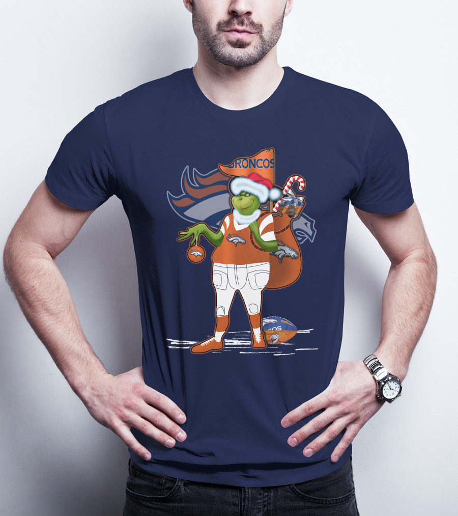 Grinchxmas Denver Broncos Holiday Football Theme T-Shirt
