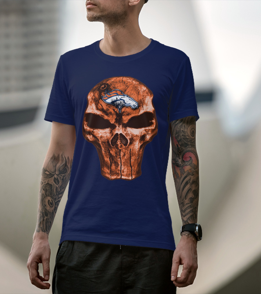 Skull Denver Broncos Logo Skull T-Shirt