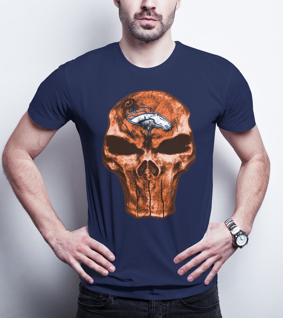 Skull Denver Broncos Logo Skull T-Shirt