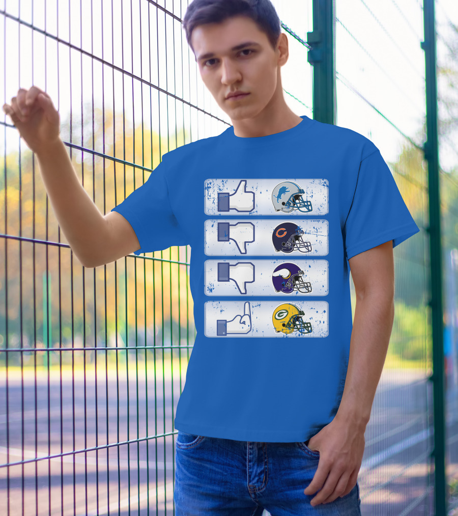 Detroit Lions Thumbs Up Chicago Bears Minnesota Vikings Green Bay Packers Football Helmets Thumbs Down Gesture T-Shirt