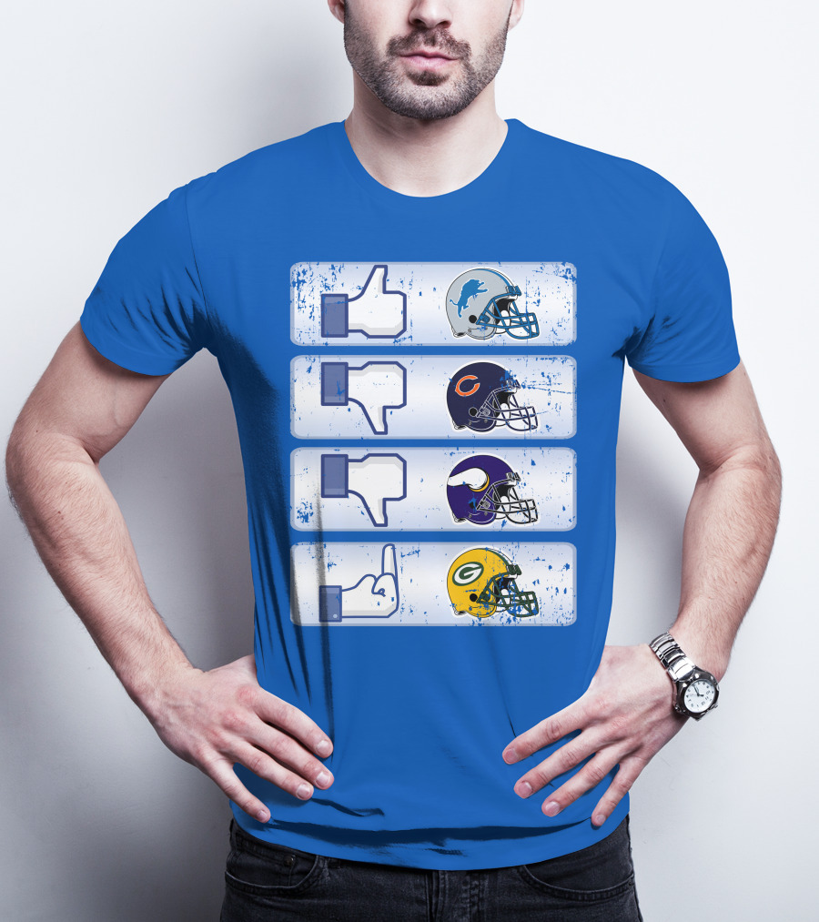 Detroit Lions Thumbs Up Chicago Bears Minnesota Vikings Green Bay Packers Football Helmets Thumbs Down Gesture T-Shirt