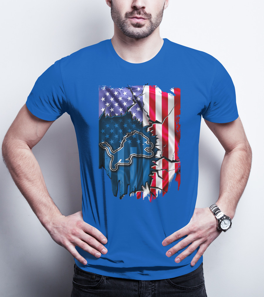 American Flag Detroit Lions Logo T-Shirt