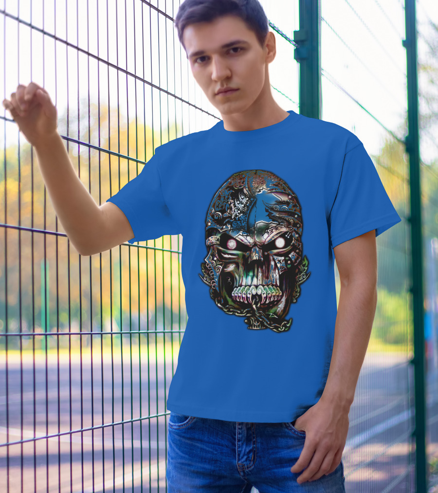 Detroit Lions 65 Skull Artwork T-Shirt
