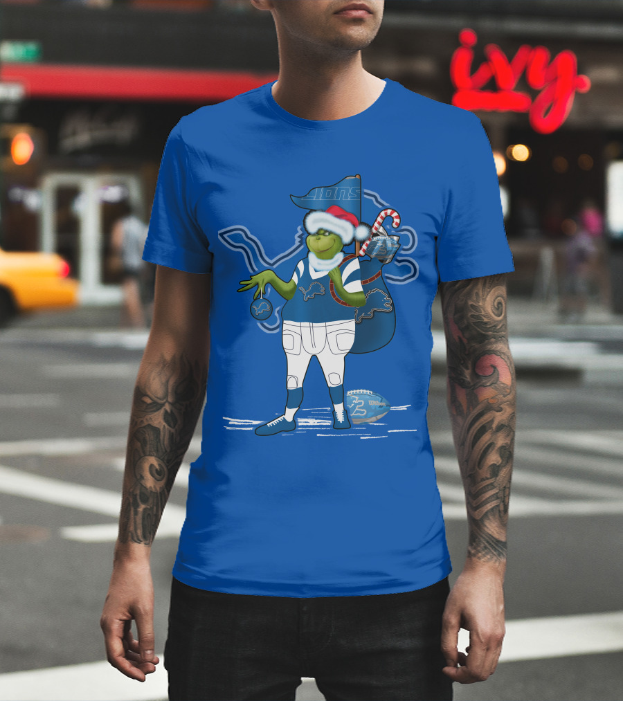 Grinchxmas Detroit Lions Football Holiday Santa Sack T-Shirt