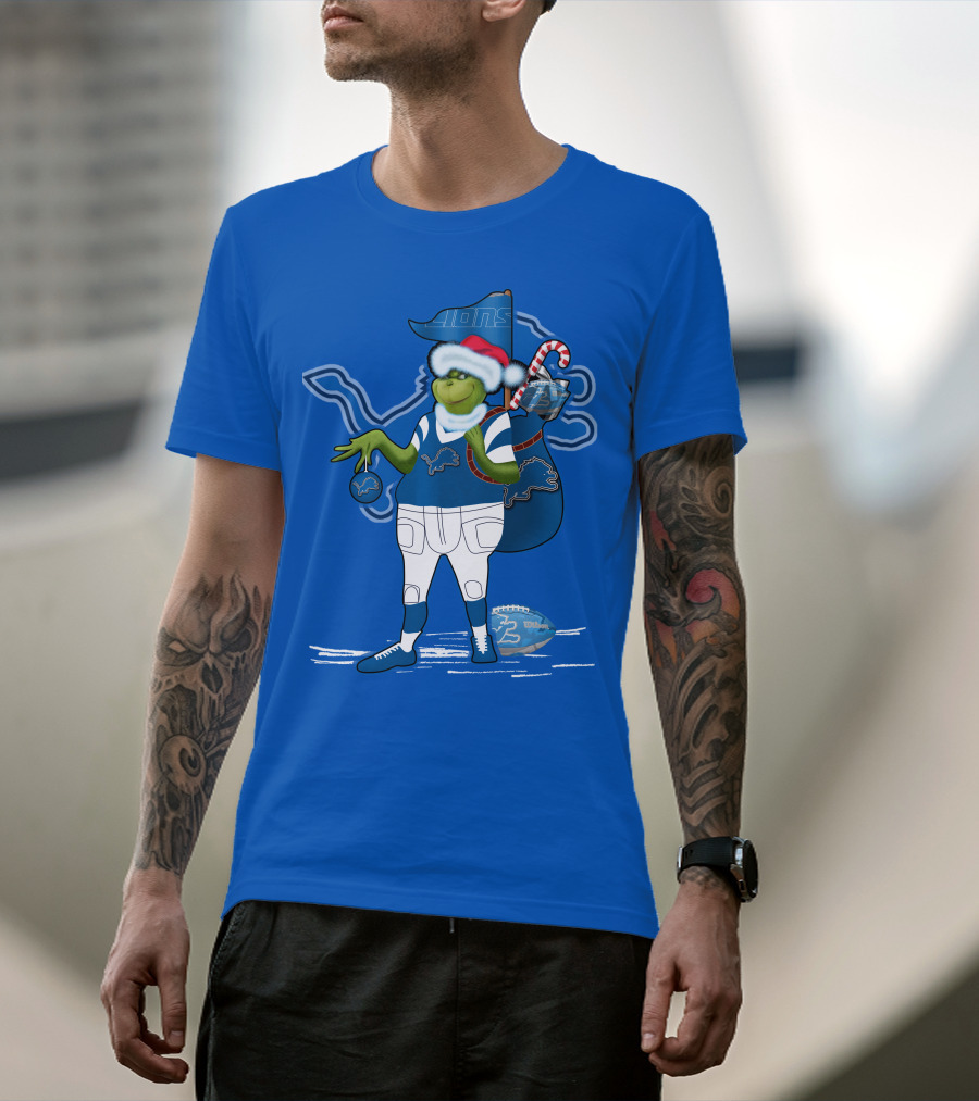 Grinchxmas Detroit Lions Football Holiday Santa Sack T-Shirt