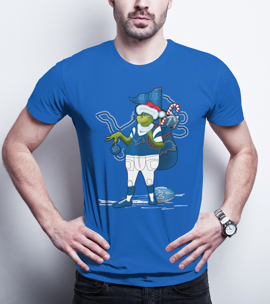 Grinchxmas Detroit Lions Football Holiday Santa Sack T-Shirt