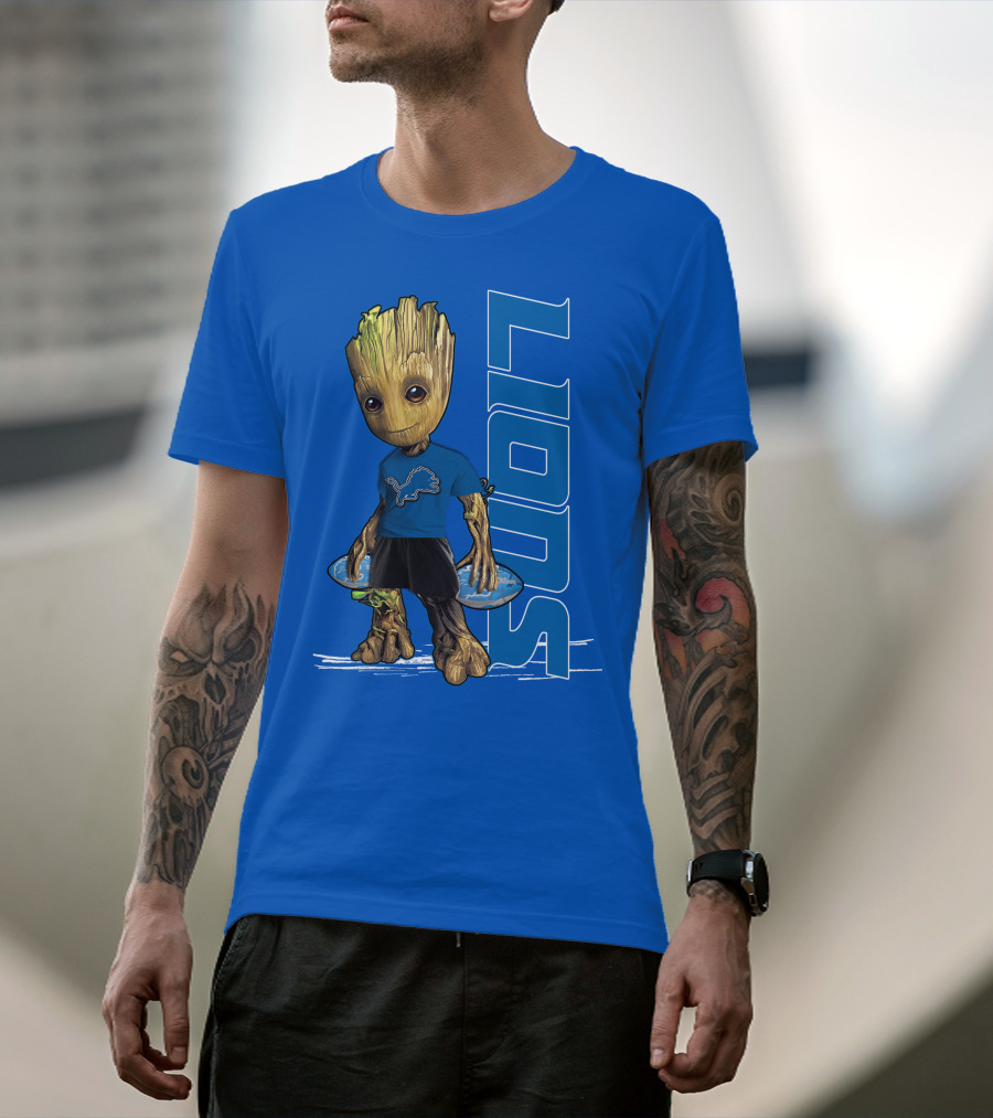 Groot V1 Detroit Lions Football Blue Character With Nfl T-Shirt