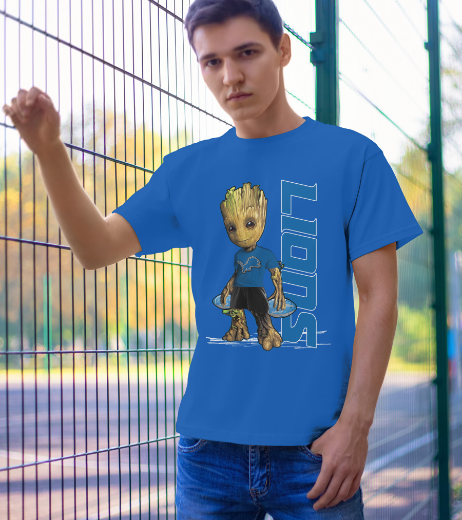 Groot V1 Detroit Lions Football Blue Character With Nfl T-Shirt