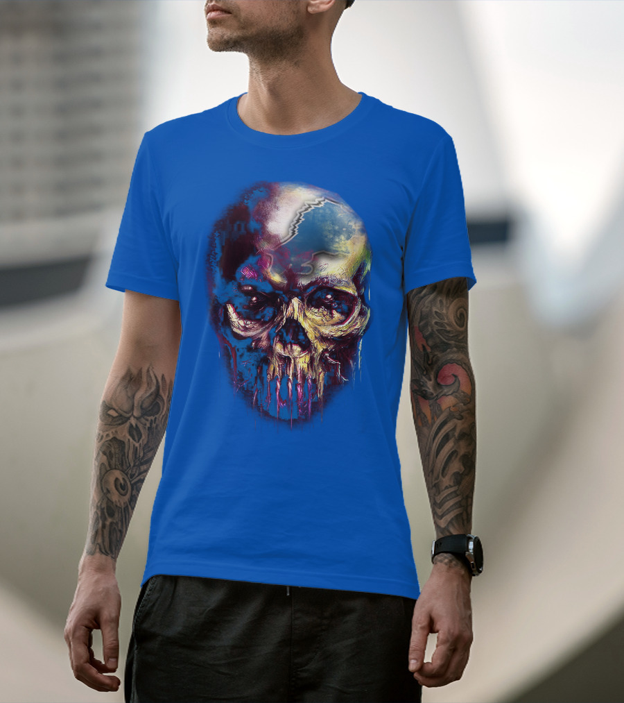 Detroit Lions 25 Skull Design With Blue T-Shirt
