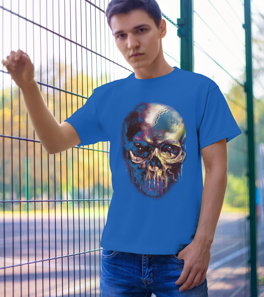 Detroit Lions 25 Skull Design With Blue T-Shirt