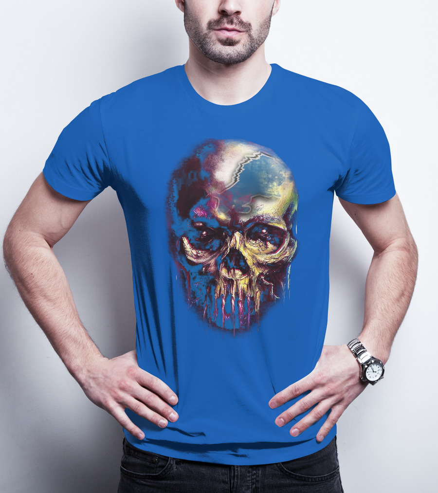 Detroit Lions 25 Skull Design With Blue T-Shirt