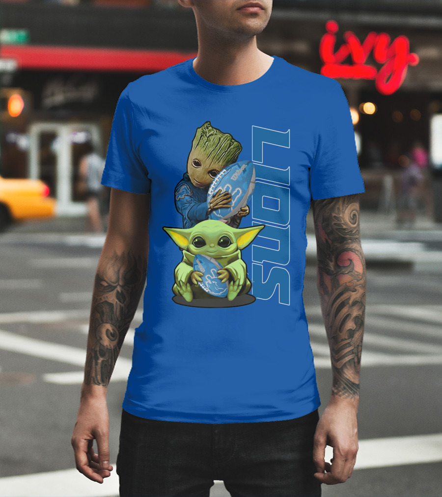 Grzd Detroit Lions Groot Baby Yoda Football Fans T-Shirt