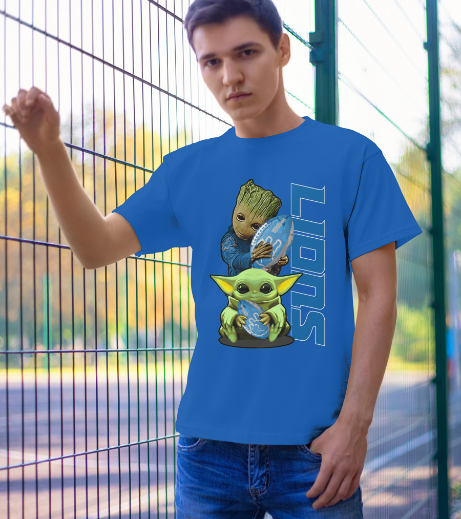 Grzd Detroit Lions Groot Baby Yoda Football Fans T-Shirt