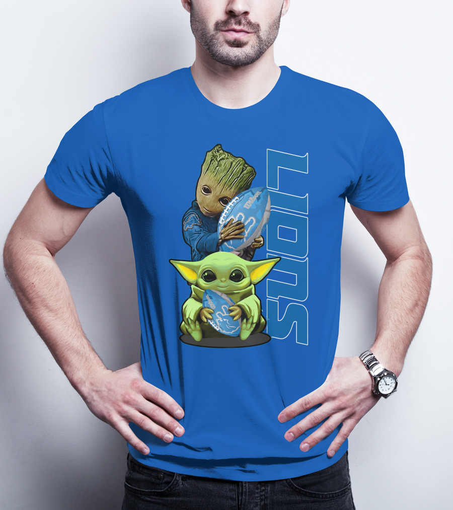 Grzd Detroit Lions Groot Baby Yoda Football Fans T-Shirt