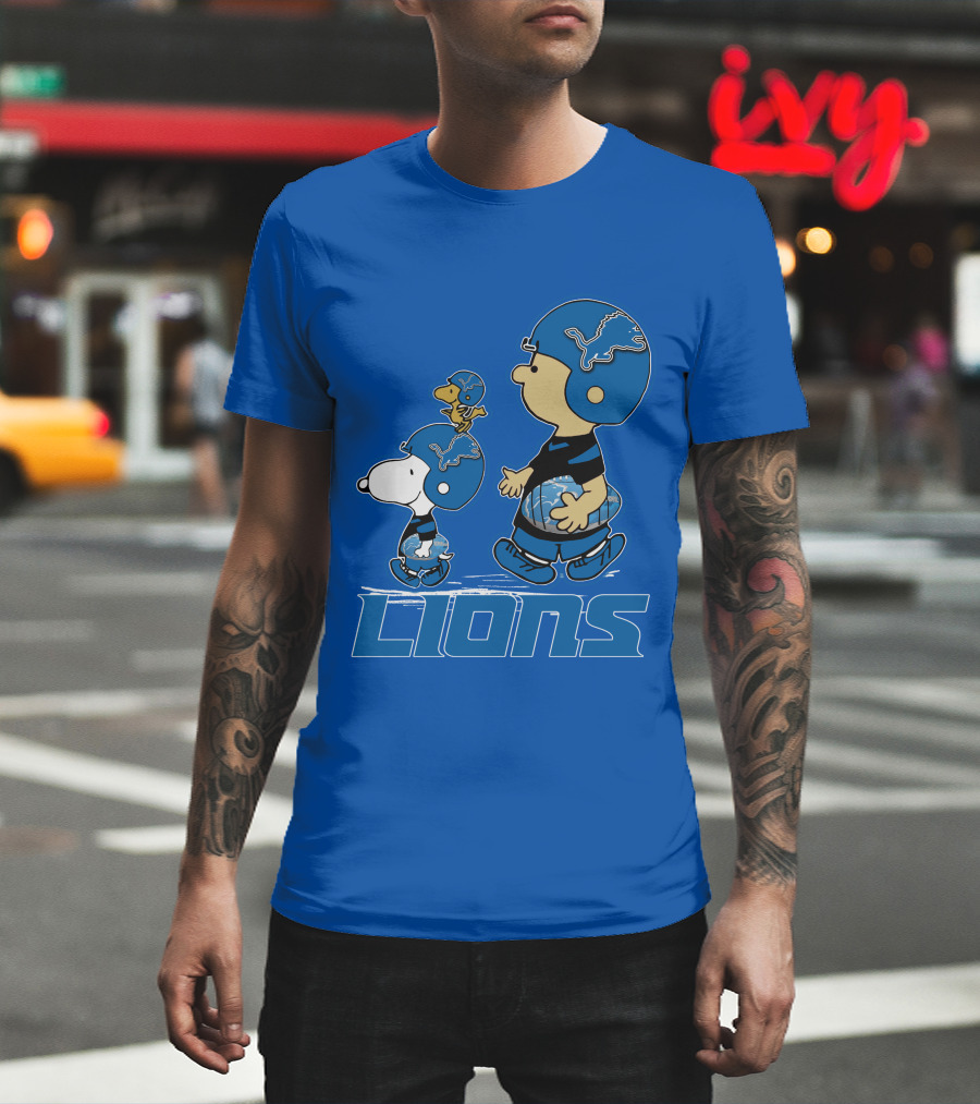Snpfootball DETROIT LIONS Peanuts Helmet Blue T-Shirt