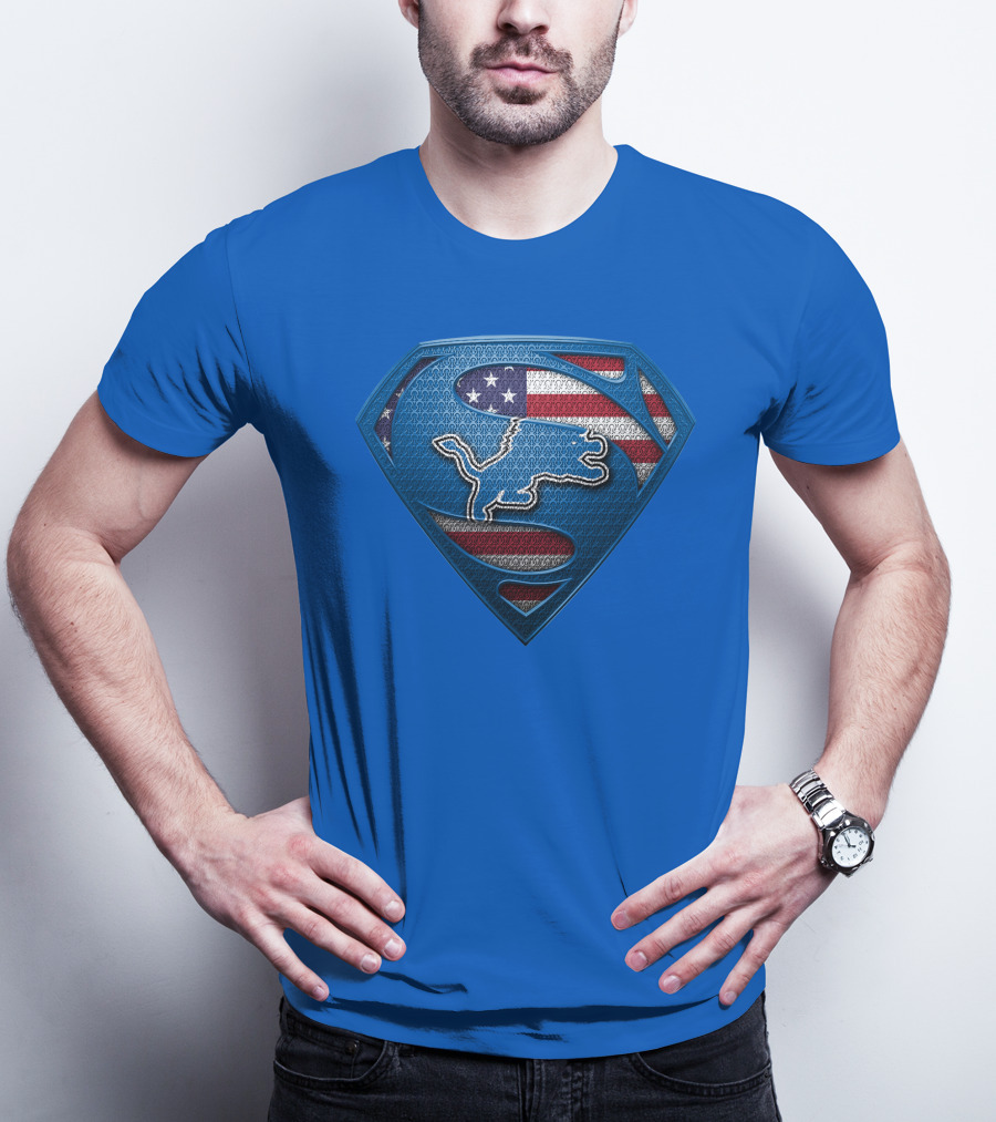 Spm Detroit Lions Superman Shield American Flag T-Shirt