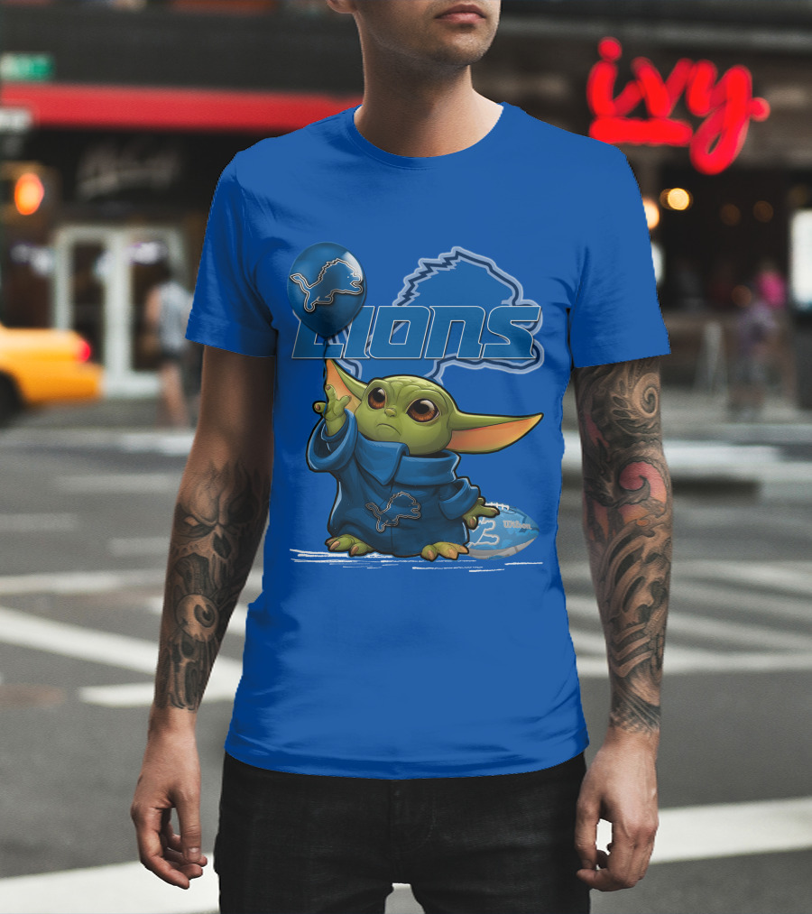 Yoda Detroit Lions Wilson Balloon Football Iconic Crossover T-Shirt