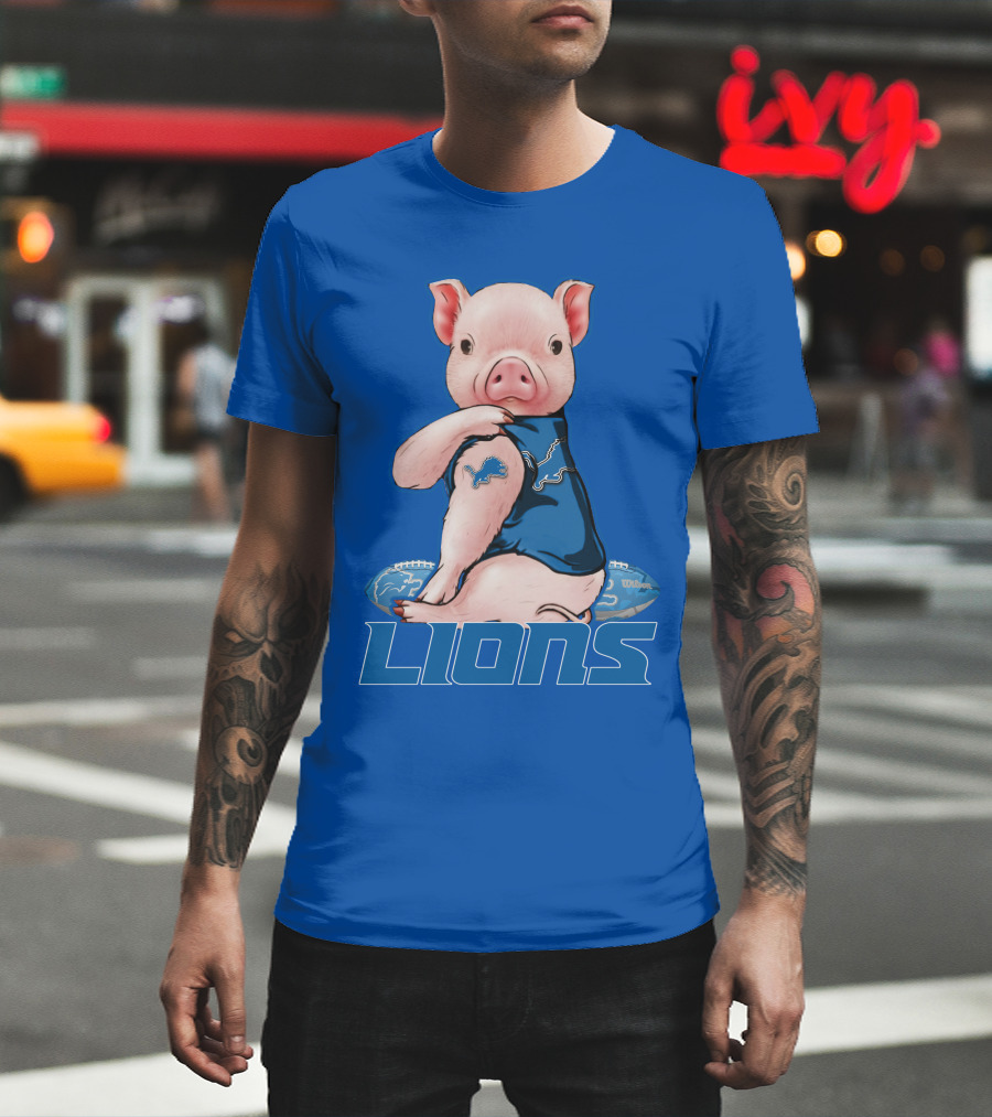 Pig With Detroit Lions T-Shirt