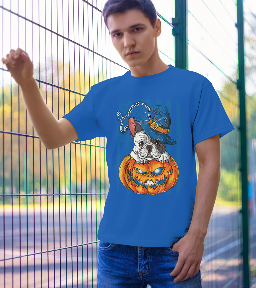 Hlw Bulldog DETROIT LIONS Halloween Bulldog Pumpkin Pajama Football Fan Gift T-Shirt