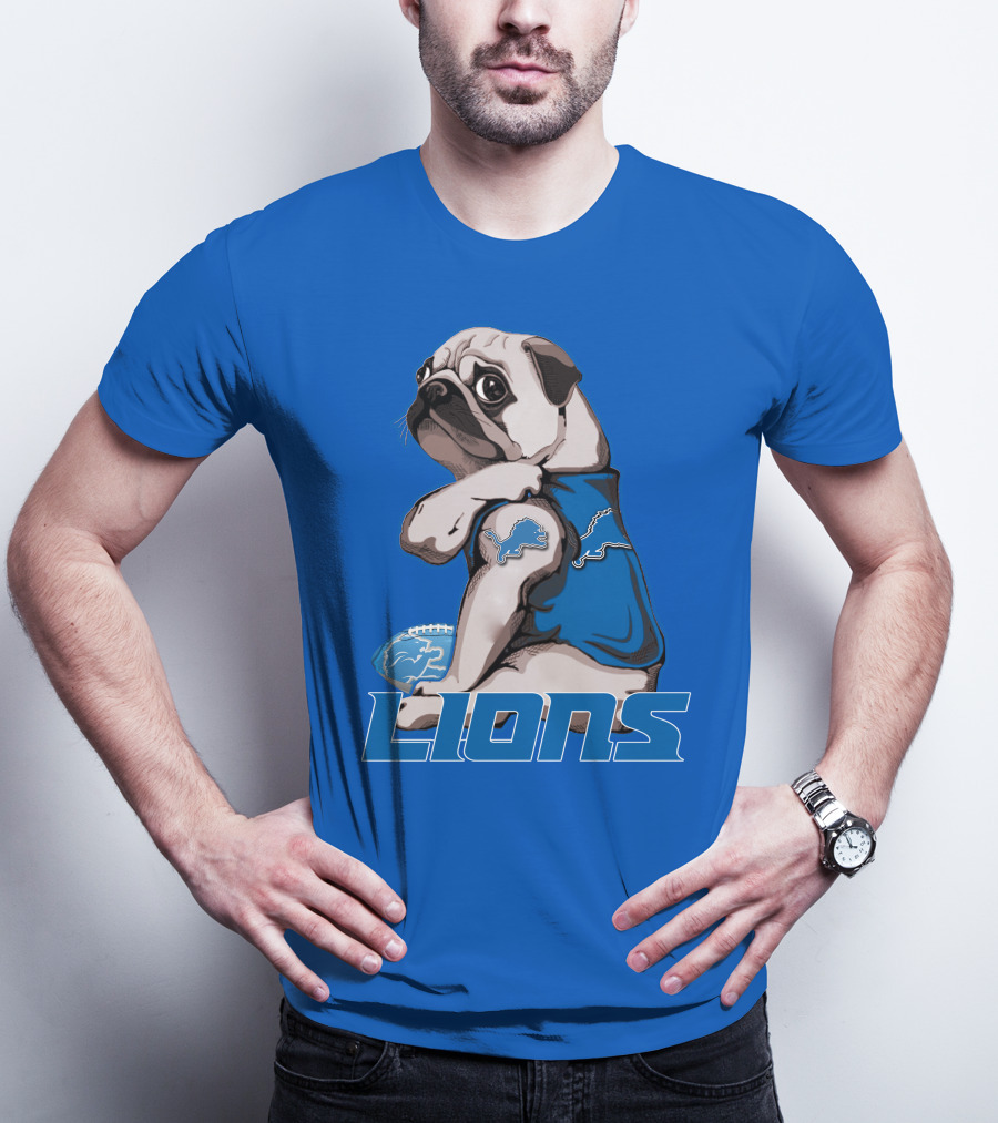 Pug Lions Football Detroit T-Shirt