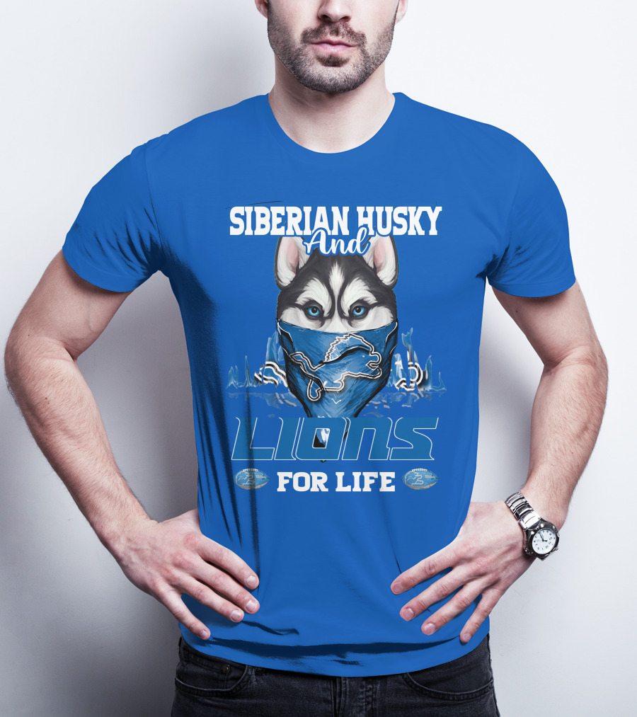 Siberian Husky And Lions For Life Detroit T-Shirt