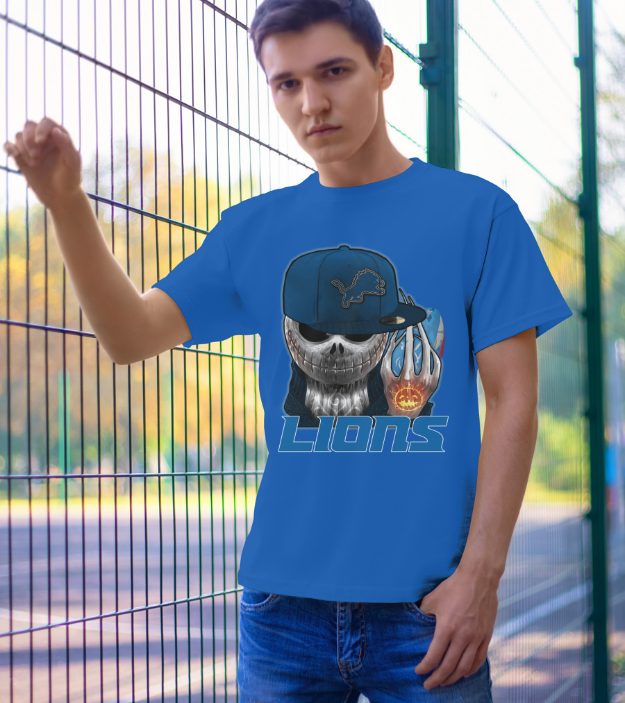 LIONS Jackskull Detroit Football Pumpkin Face Cap T-Shirt
