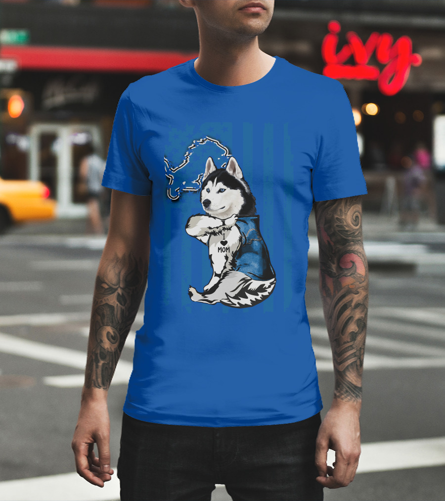 Siberian Husky I Love Mom Detroit Lions T-Shirt