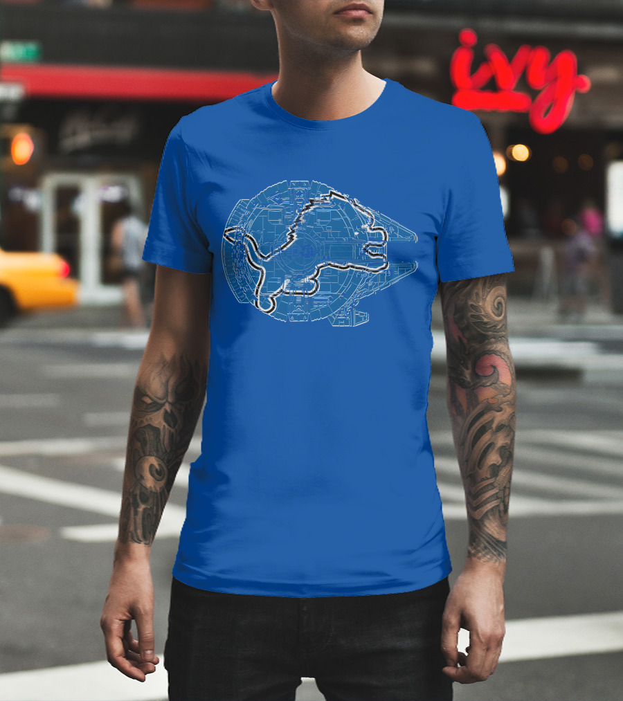 Detroit Lions Millennium Falcon Football Crossover T-Shirt