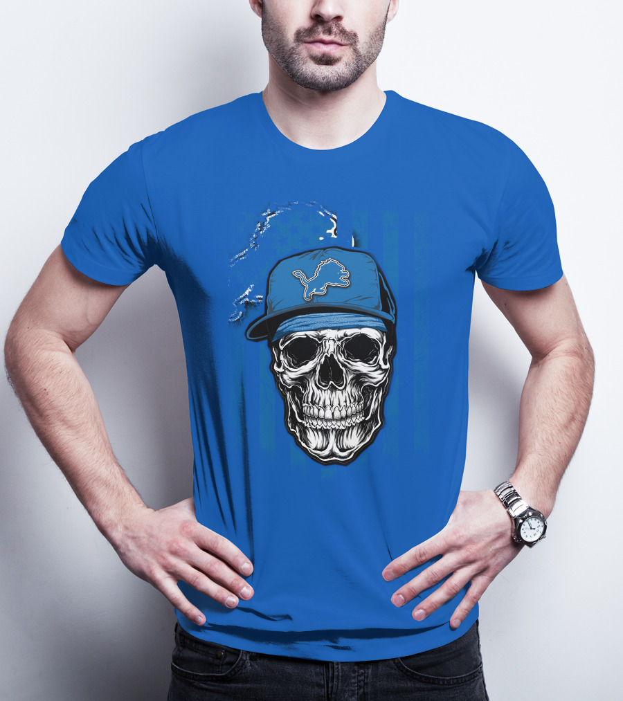DETROIT LIONS Skull With Cap Sports T-Shirt