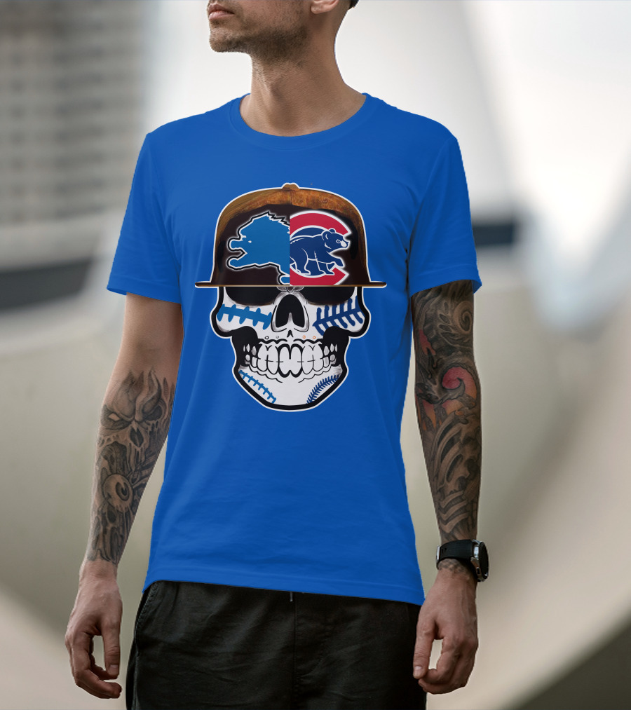 Detroit Lions Chicago Cubs Mashup Skull T-Shirt