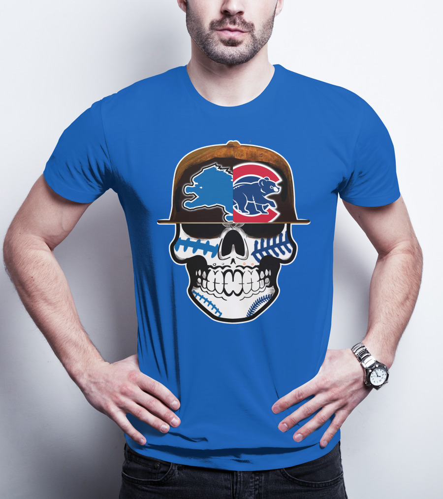 Detroit Lions Chicago Cubs Mashup Skull T-Shirt
