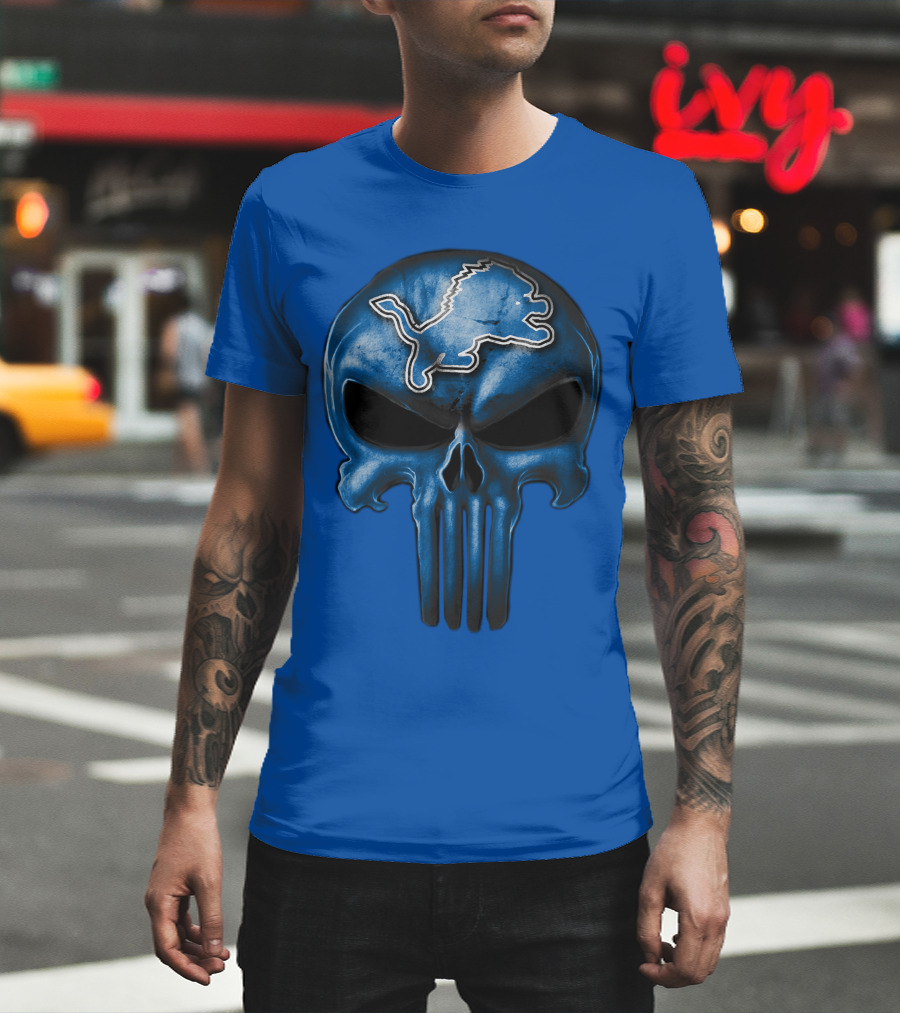 Detroit Lions Skull Logo Punisher T-Shirt