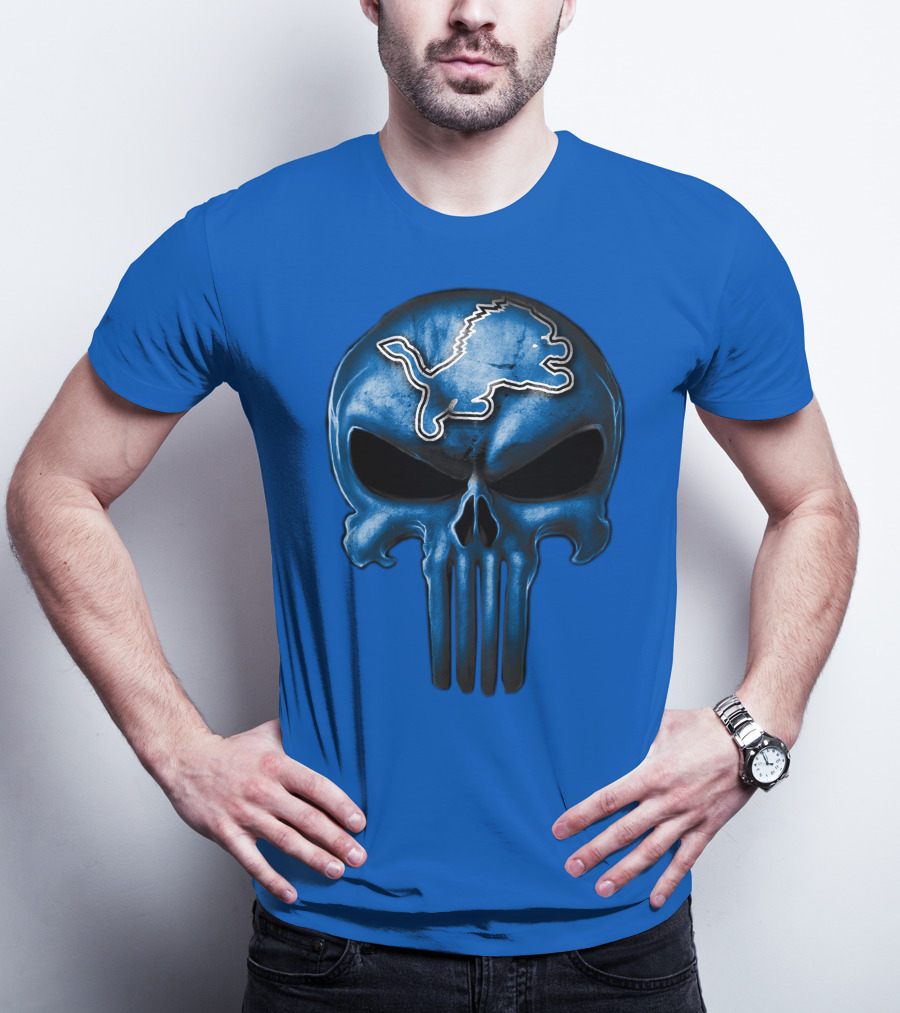 Detroit Lions Skull Logo Punisher T-Shirt