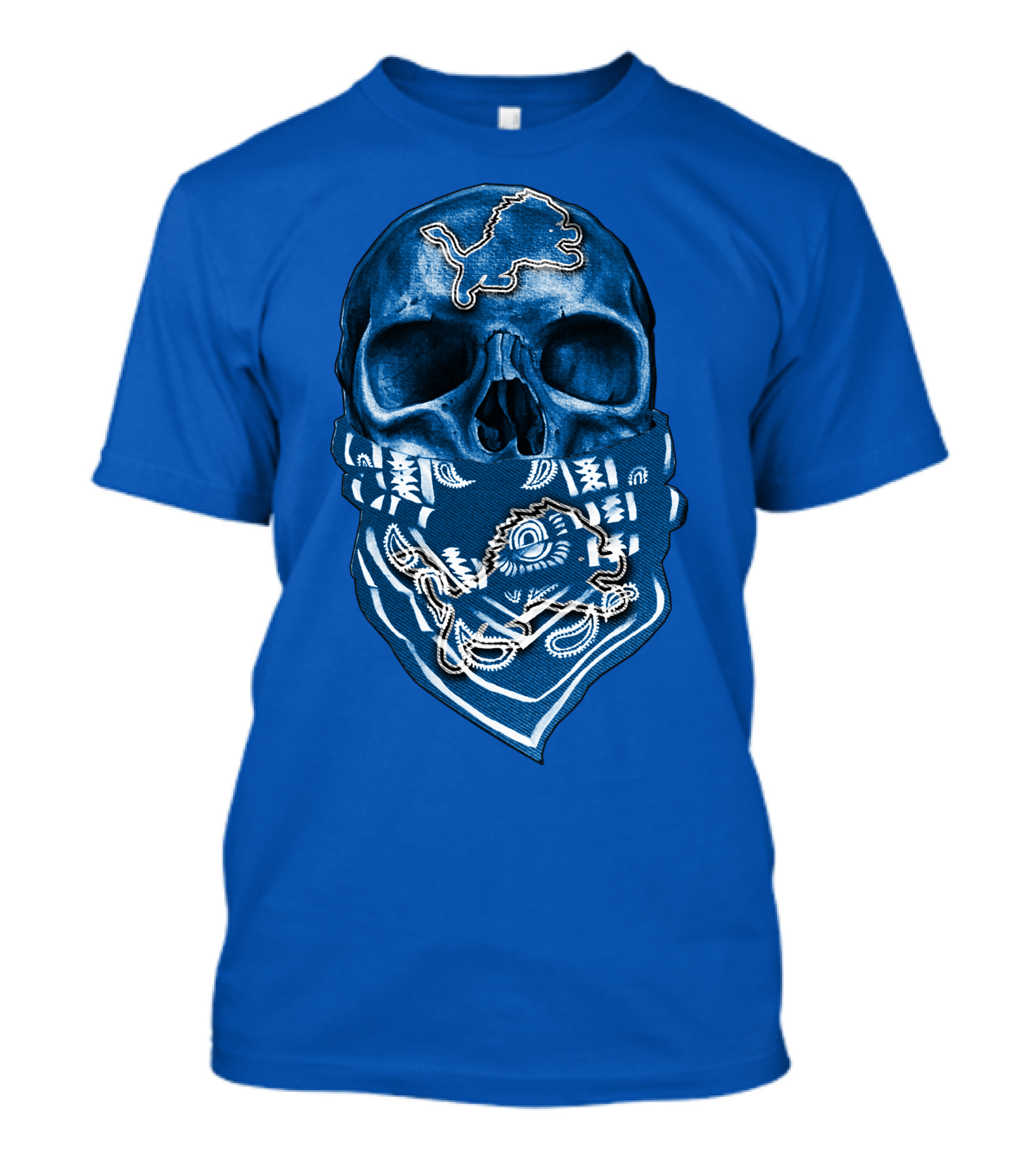 Detroit Lions Skull Bandana Blue T-Shirt