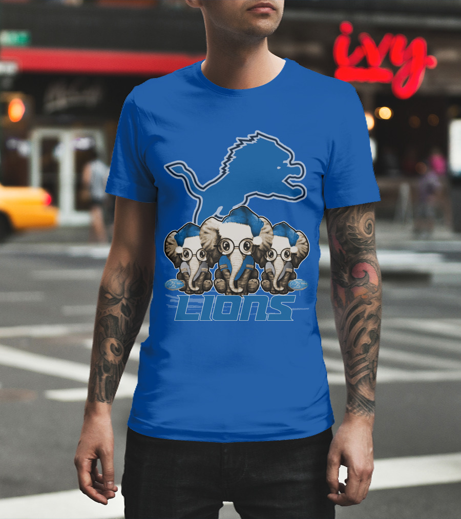 Elephan Xmas Detroit Lions Holiday Football Elephants T-Shirt