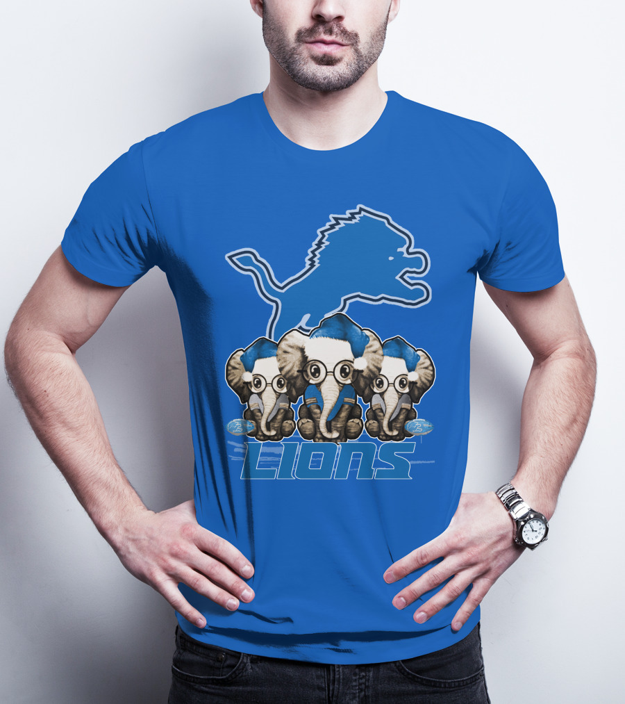Elephan Xmas Detroit Lions Holiday Football Elephants T-Shirt