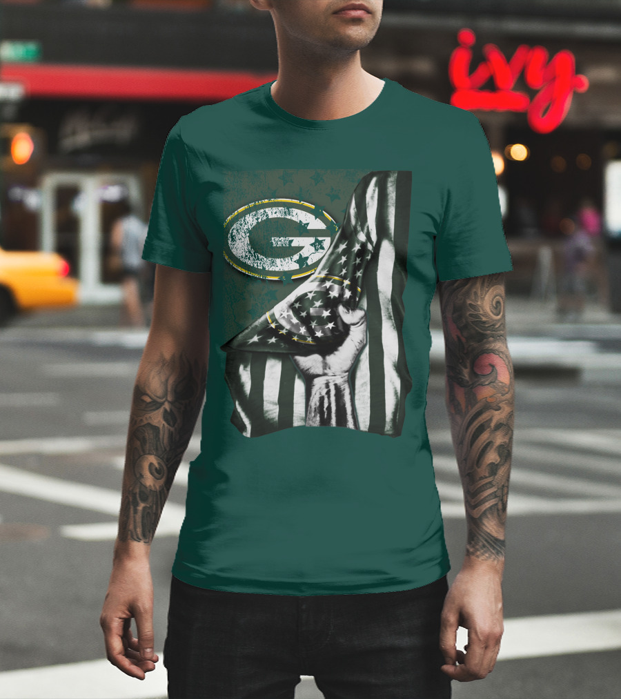 Flag V1 Green Bay Packers Stars And Stripes Power Fist T-Shirt
