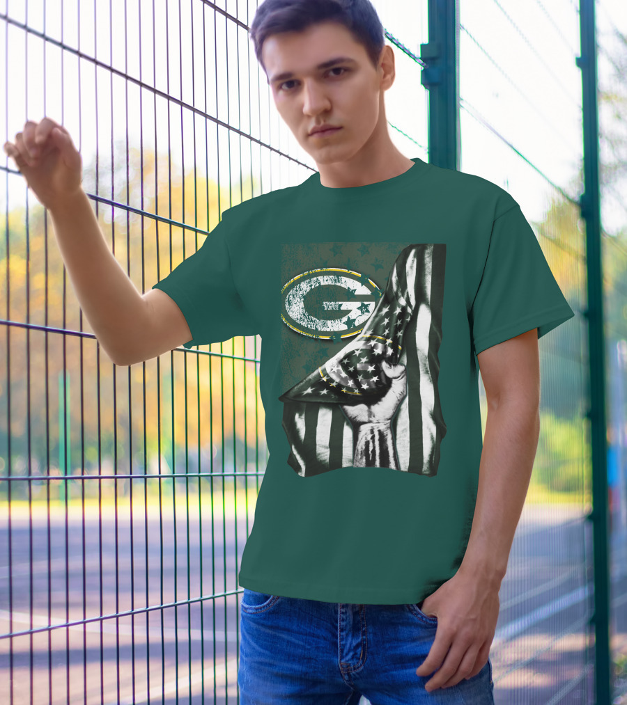 Flag V1 Green Bay Packers Stars And Stripes Power Fist T-Shirt