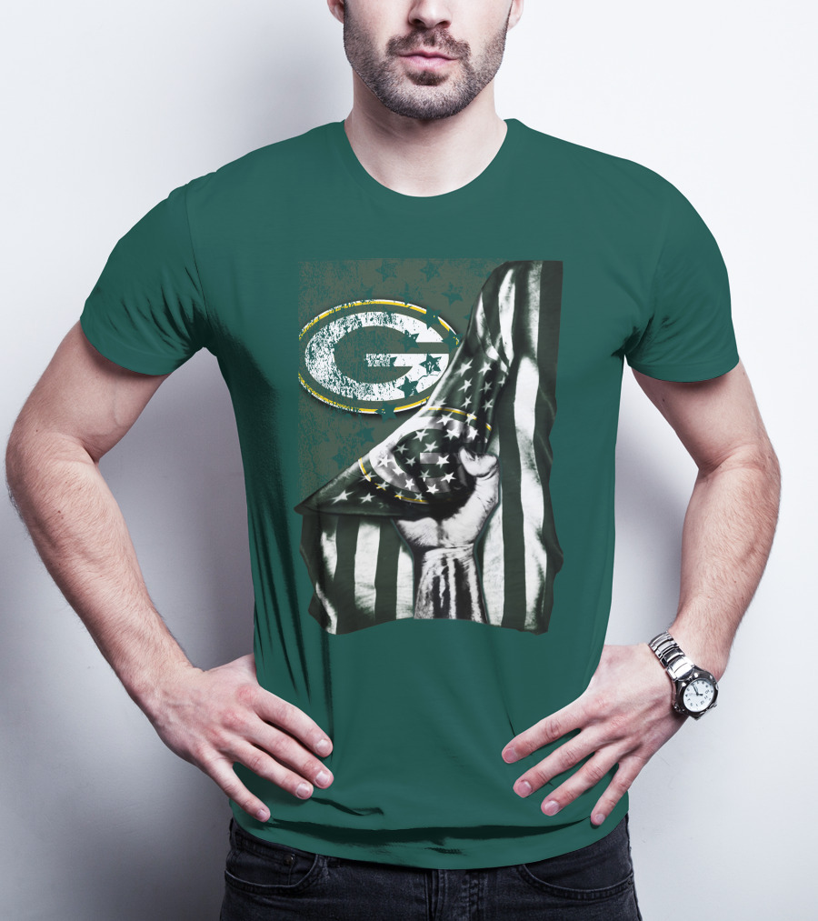 Flag V1 Green Bay Packers Stars And Stripes Power Fist T-Shirt