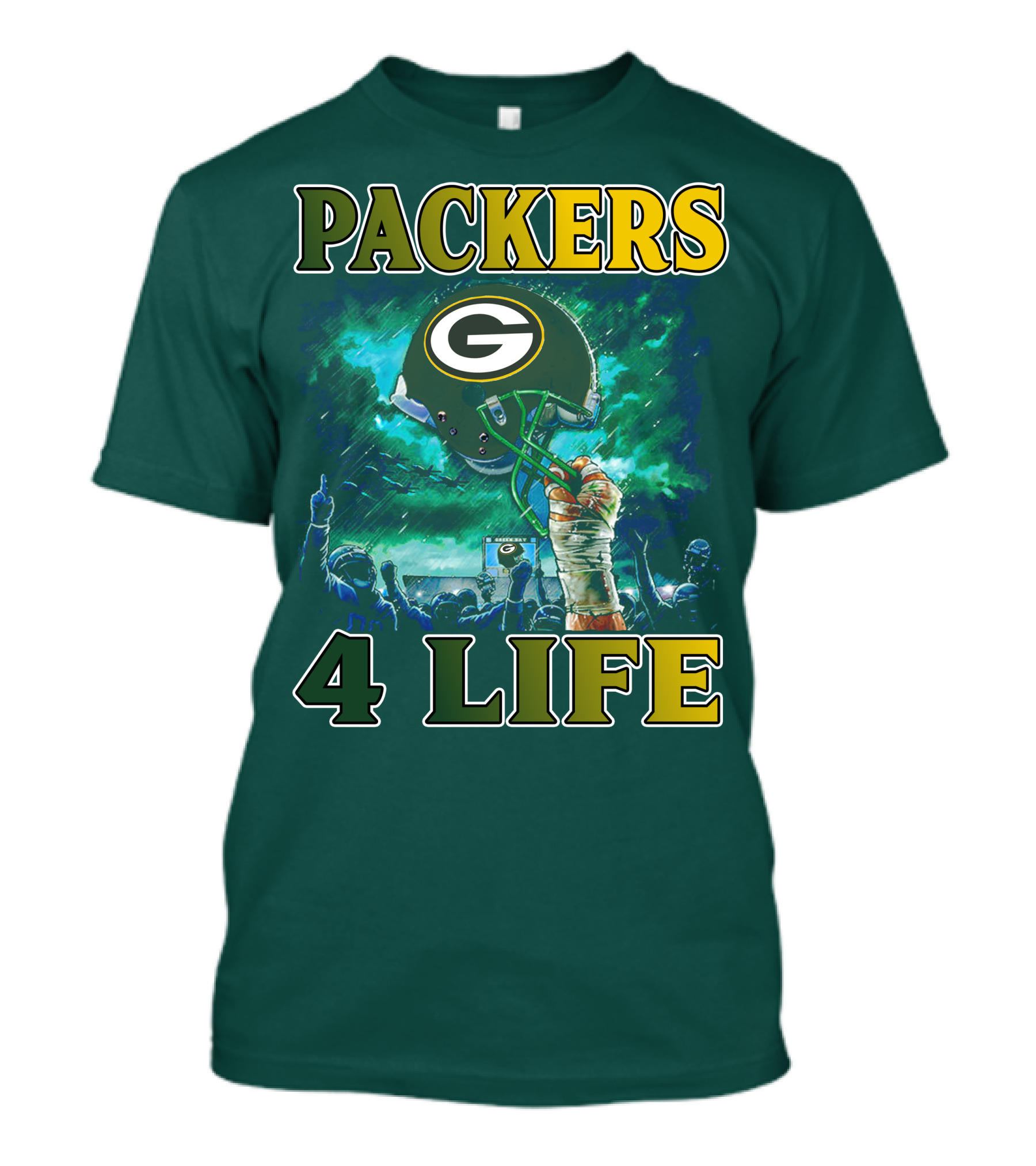 Packers 4 Life Green Bay Victory Helmet Celebration T-Shirt